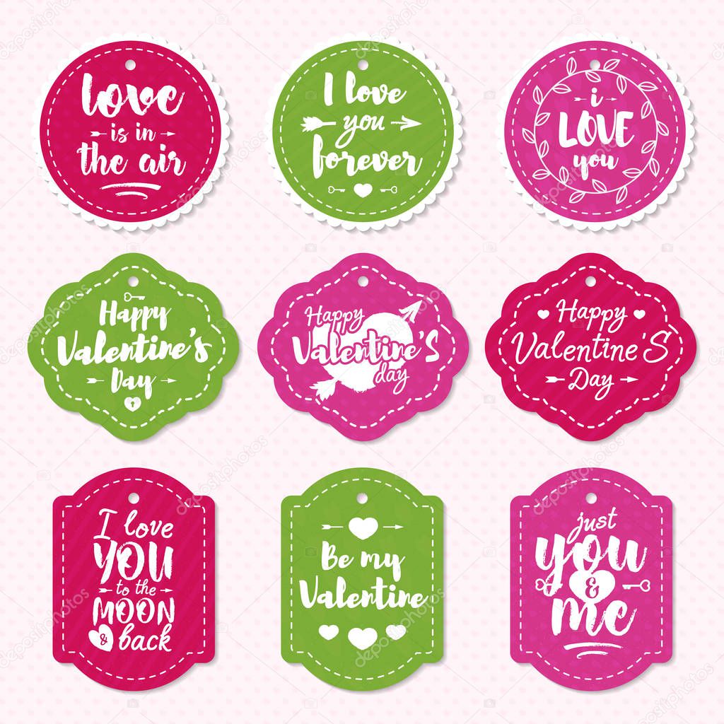 Feliz día de San Valentín etiqueta conjunto con encantadoras ...