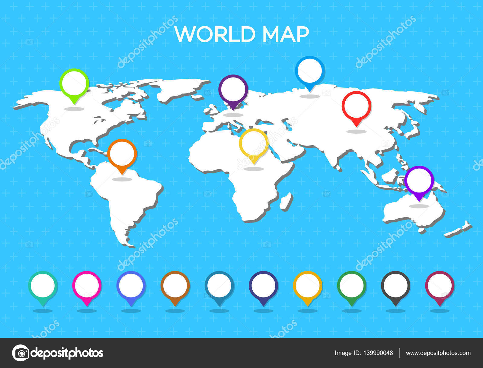 World map with pointer isolated on blue background. Vector Illustration ...