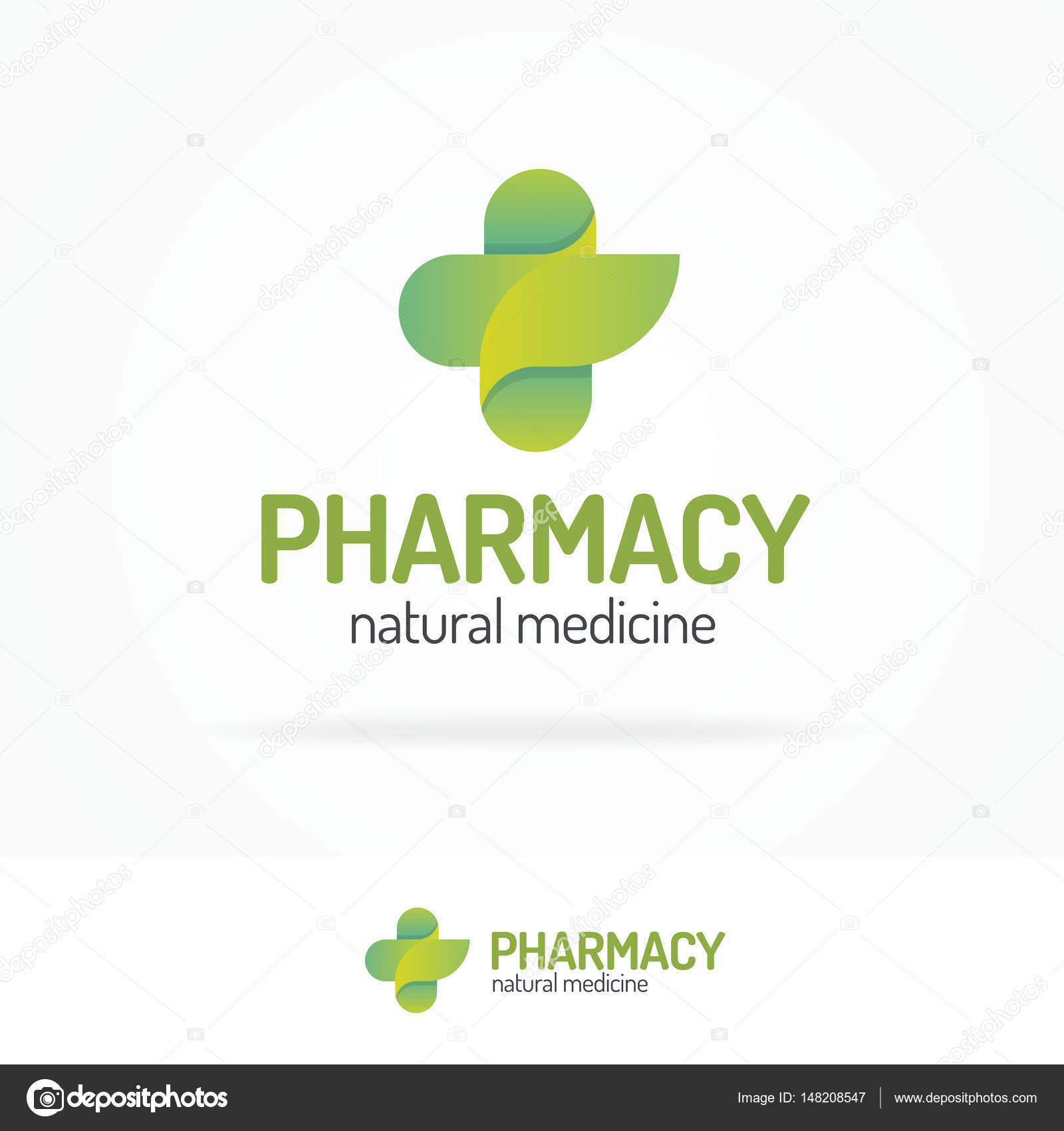 Pharmacy logo set consisting of cross and leaf green color — Stock ...