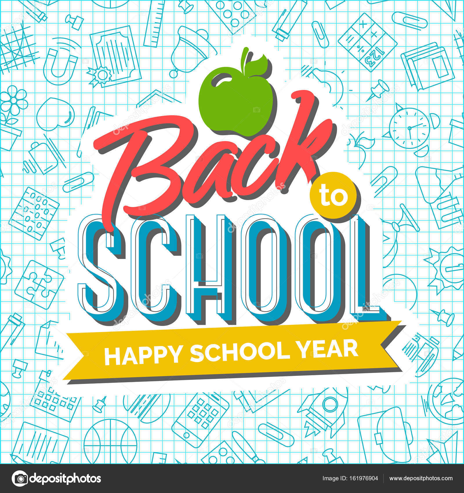 Welcome back to school background with apple and ribbon with an ...