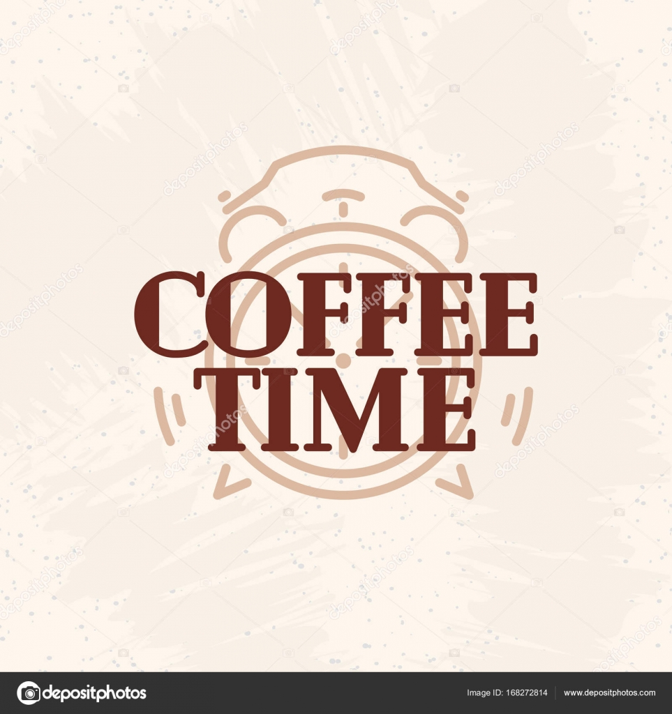Coffee time logo with clock brown color line style isolated on ...