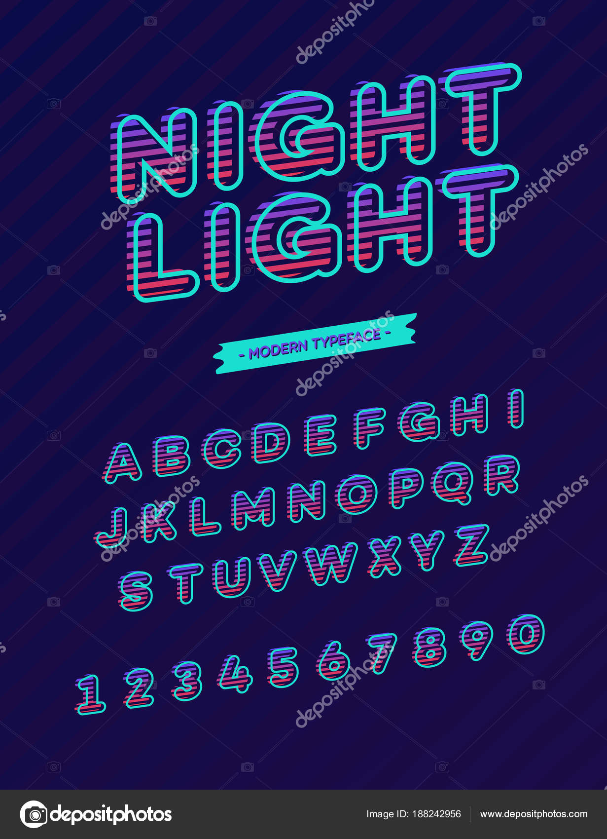 Vector night light font modern typography. Alphabet for promotion ...