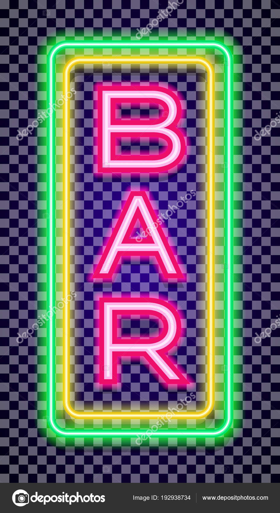 Vector neon night bar sign with bright frame yellow green color Stock ...