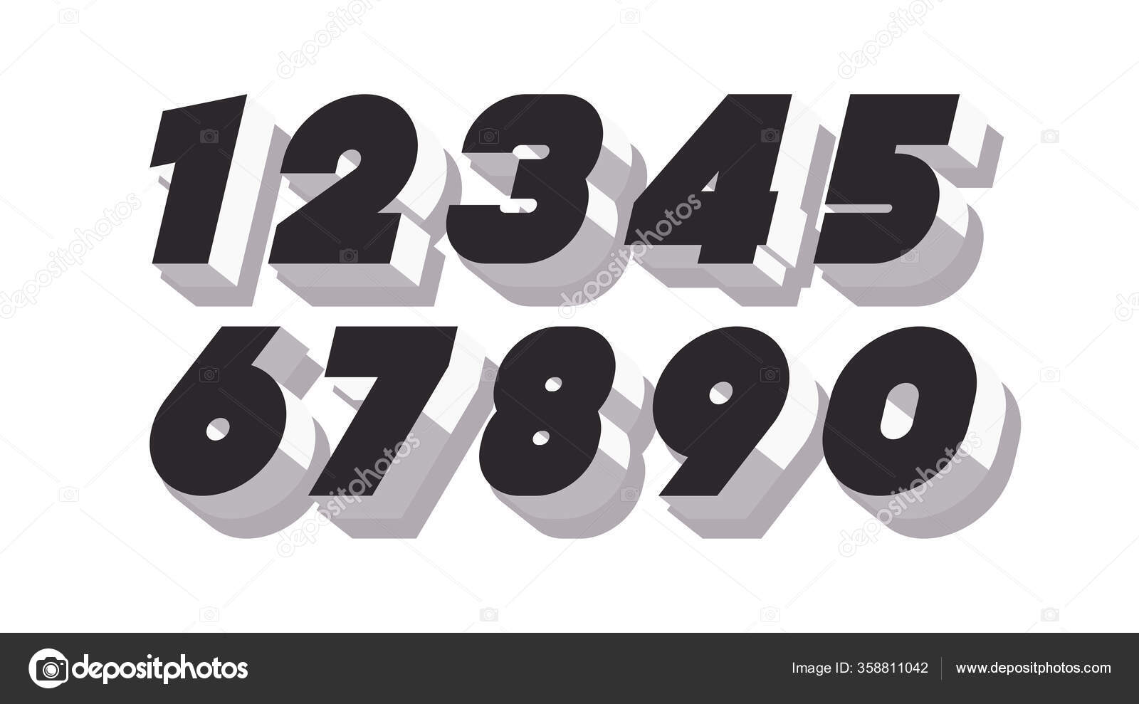 Vector number set 3d bold black and white color style Stock Vector ...