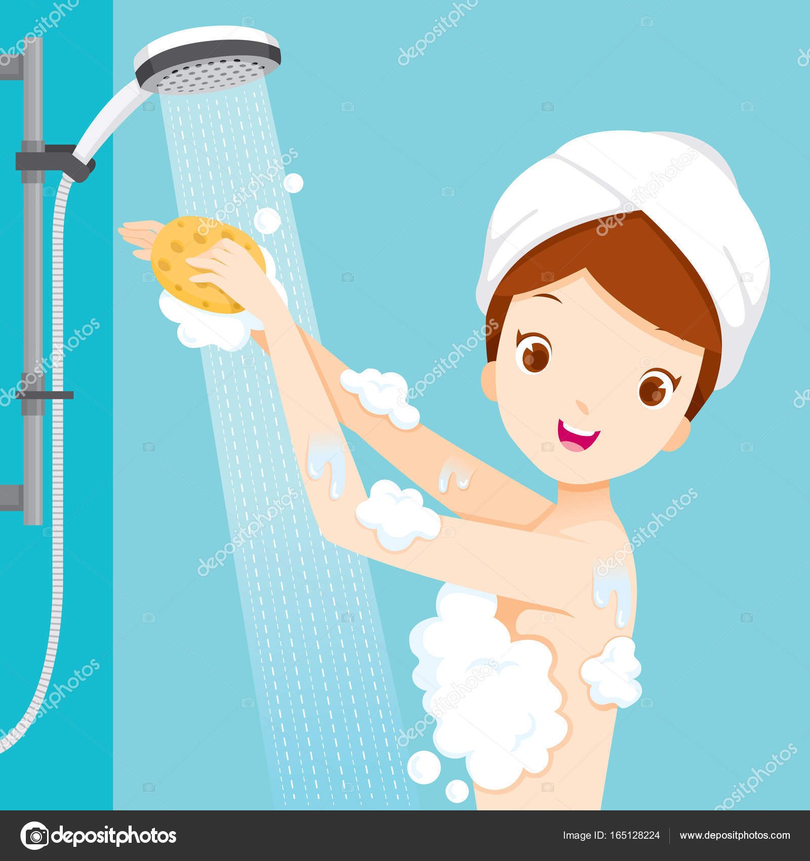 Girl Taking A Shower Cartoon