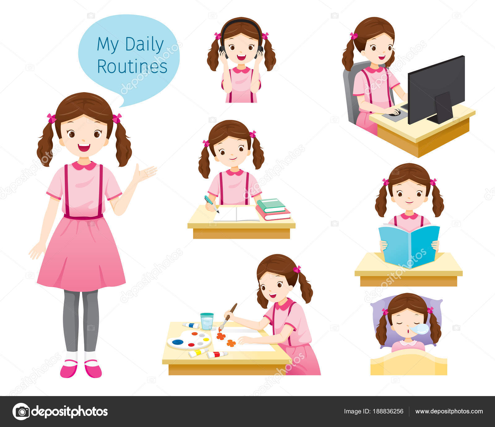 The Daily Routines Of Girl Stock Vector Image by ©MatoomMi #188836256