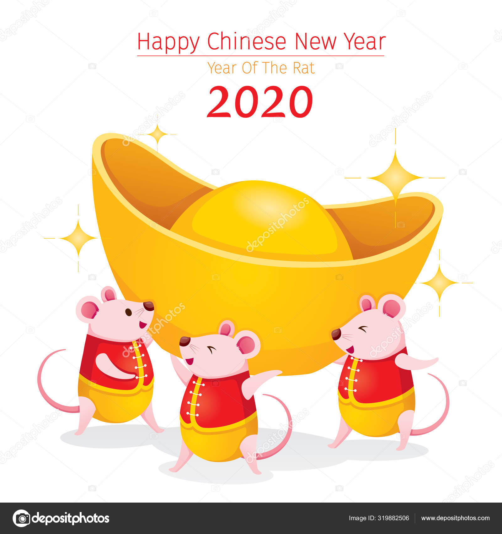 Tres ratas con ropa china llevando oro grande juntas, felices Vector de ...