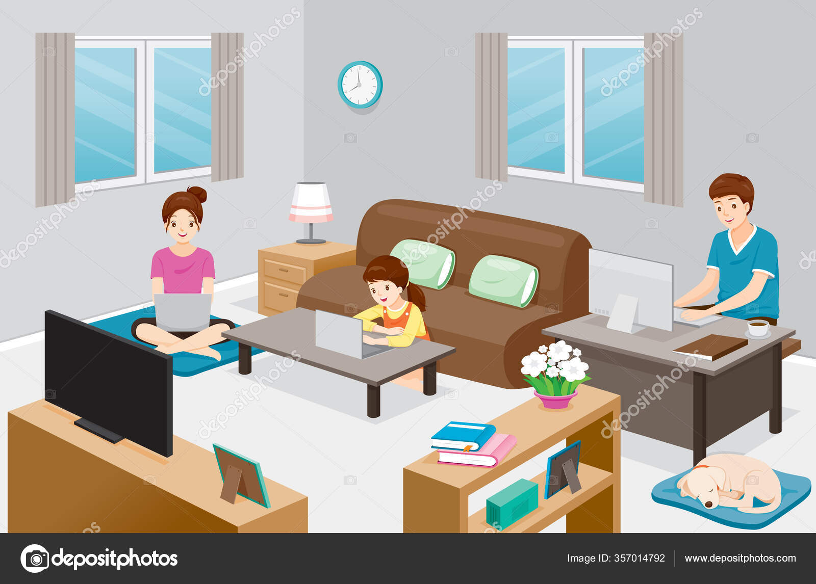 Work Home Learn Home Shopping Home Everyone Family Stay Home — Stock ...