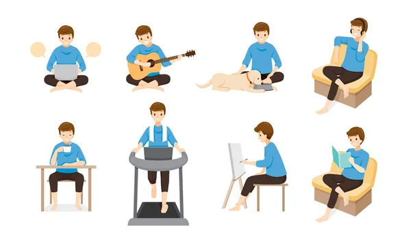 Man Stays At Home And Work From Home With Many Activities, Protection ...