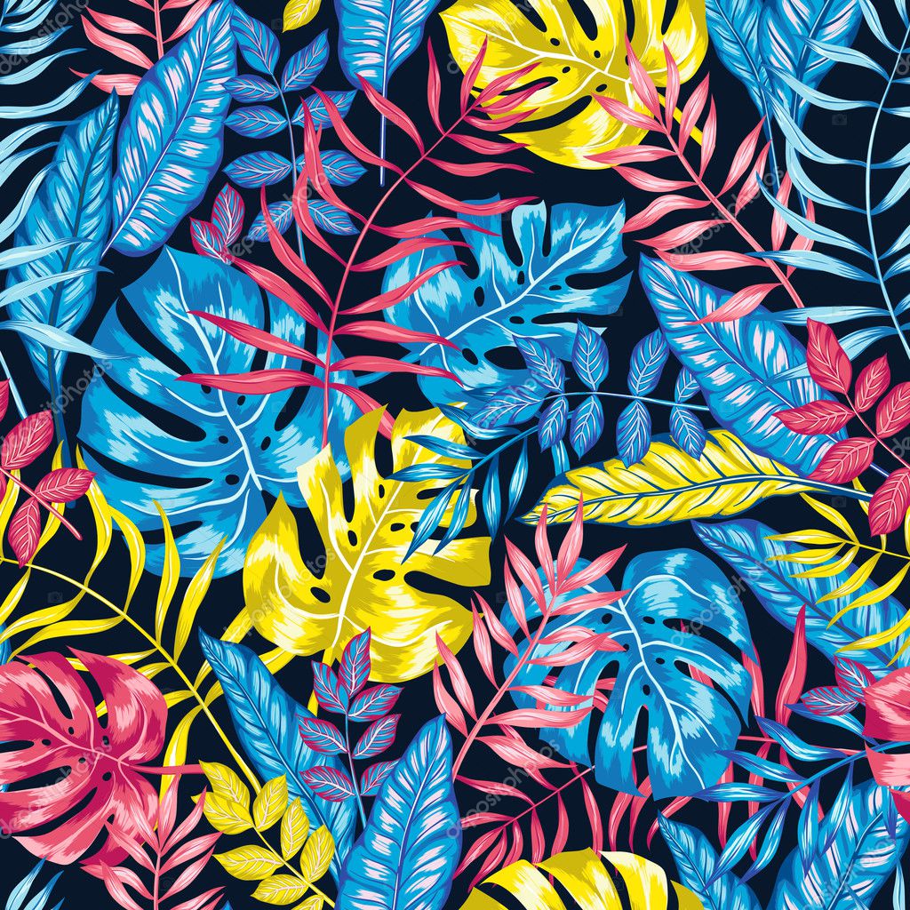 Seamless vector graphical artistic tropical nature jungle pattern Stock ...