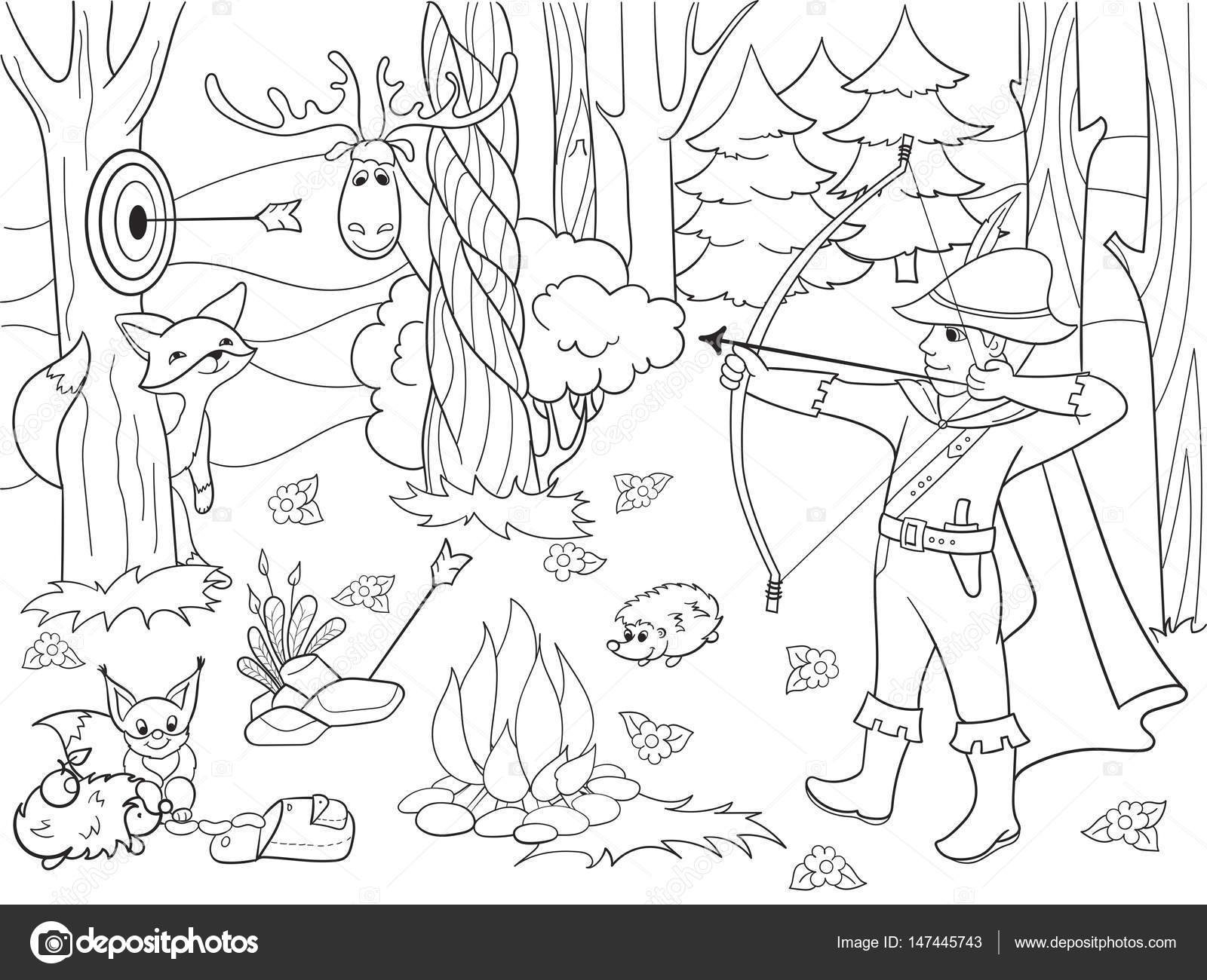 Children coloring vector arrow in the forest with animals Stock Vector ...