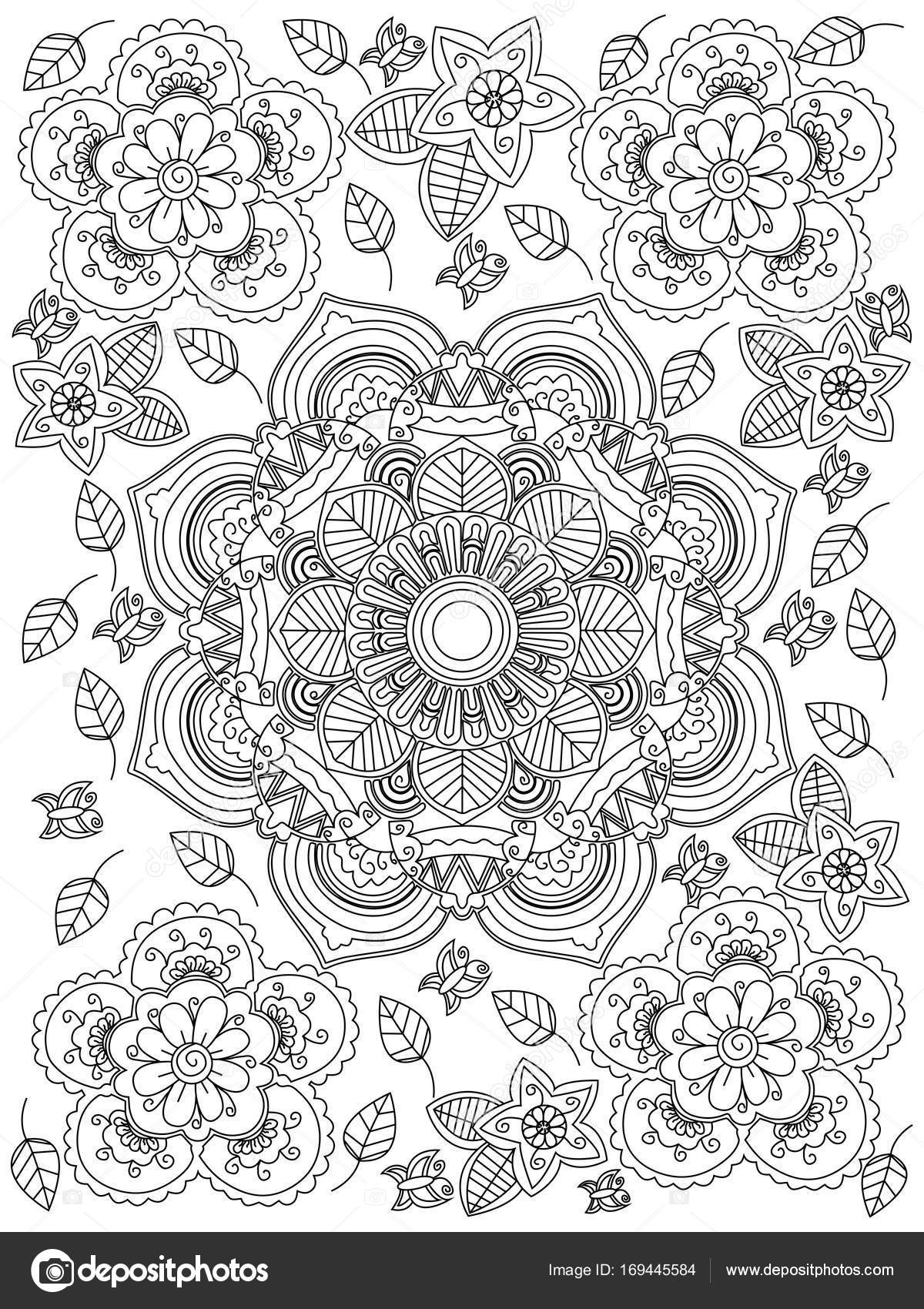Mandala flower coloring raster for adults Stock Illustration by ...