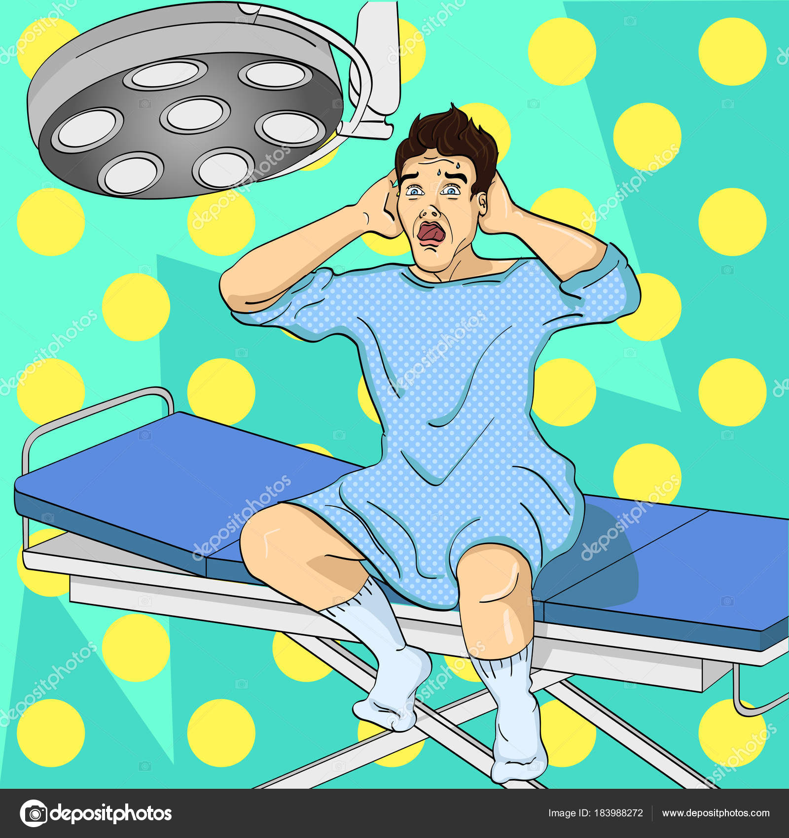 The man on the operating table. Medical theme, imitation of the comic ...