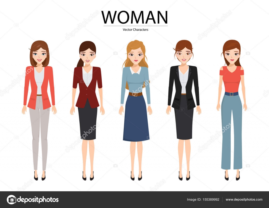 Conjunto de mujeres con ropa diferente. carácter de las personas en el ...