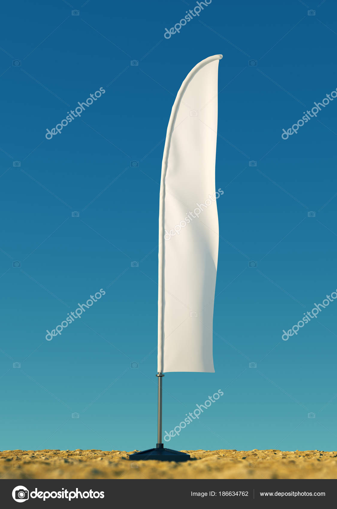 3d rendered mockup blank template of white empty beach flags against a ...