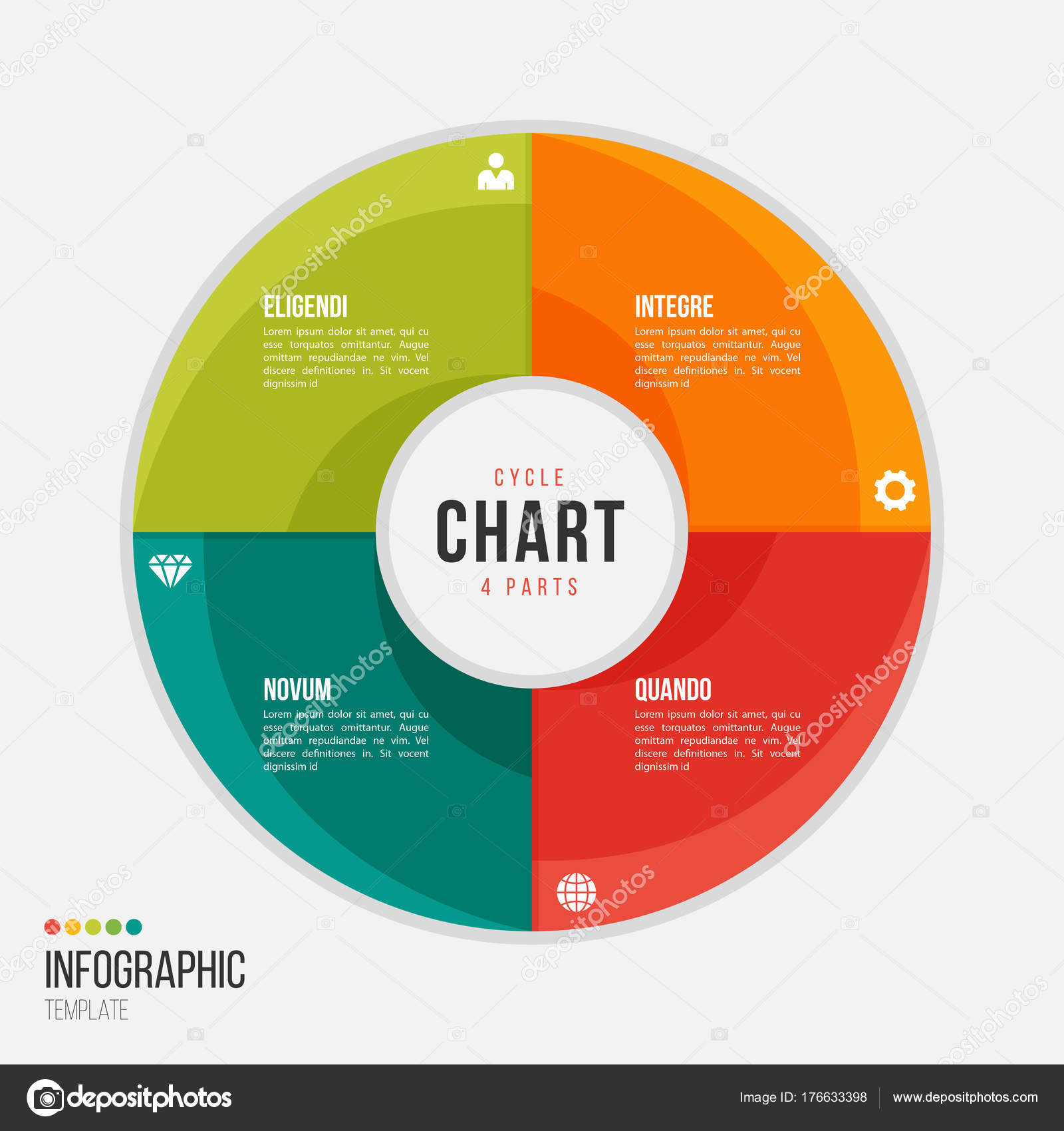 Cycle chart infographic template with 4 parts, options, steps Stock ...
