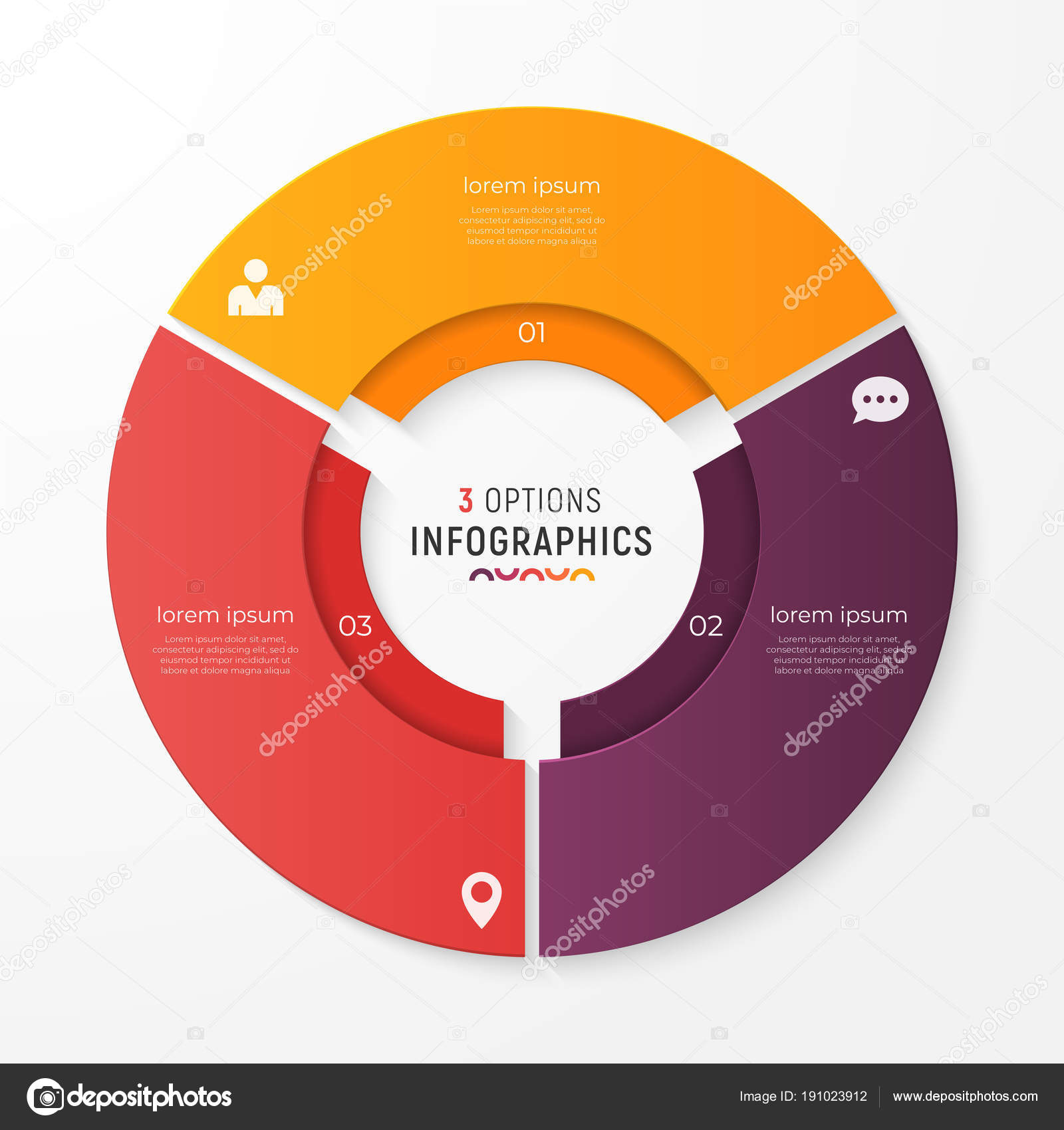 Circle chart template with 3 options. Vector design for infograp Stock ...