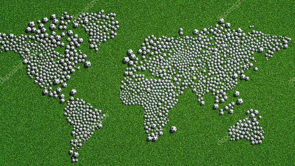 Mapa del mundo de pelotas de fútbol sobre hierba 2022