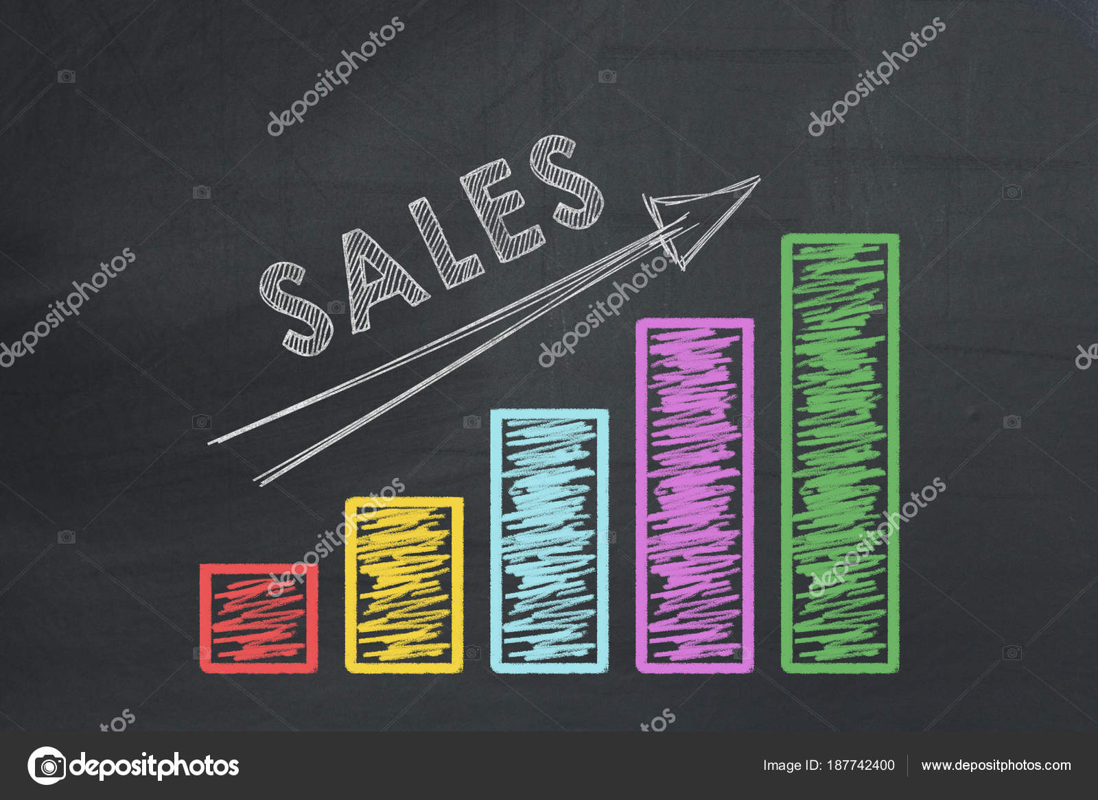 Colored business chart with arrow showing growth of sales rate Stock ...