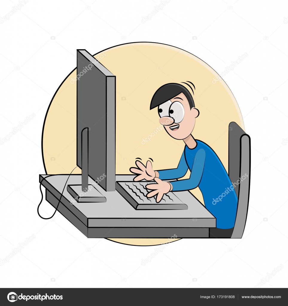Cartoon man happy with computer Stock Vector Image by ©Jazzanna #173191808