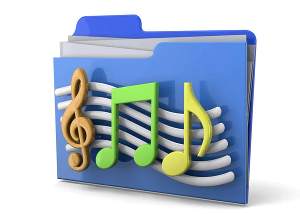 Yellow music folder with note symbols. Icon 3D. Isolated on whi — Stock ...