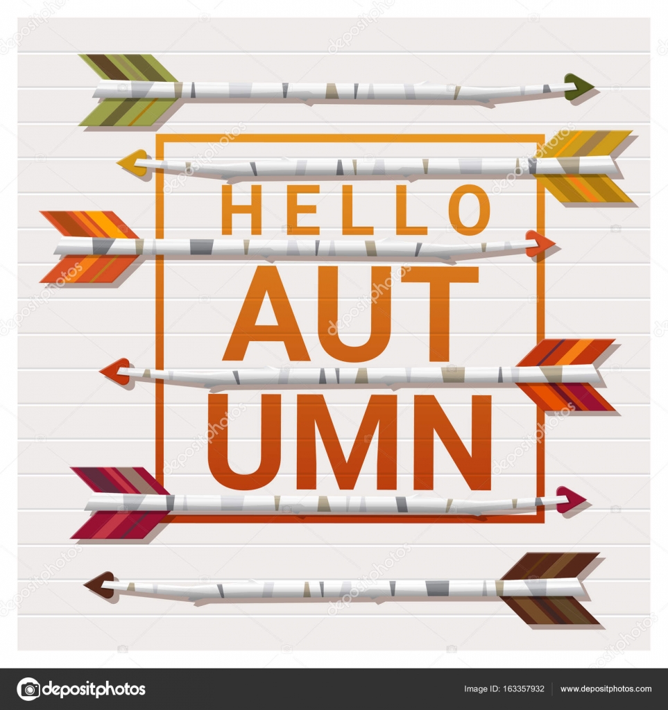 Hello autumn background with arrows on wooden board , vector ...