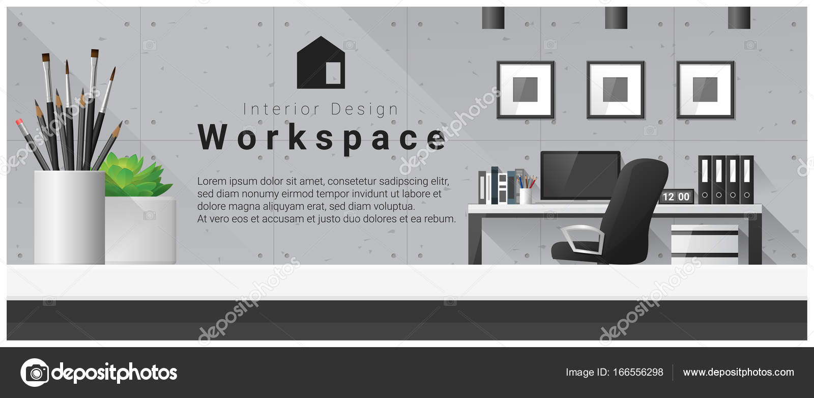 Interior design with table top and Modern office workplace background ...