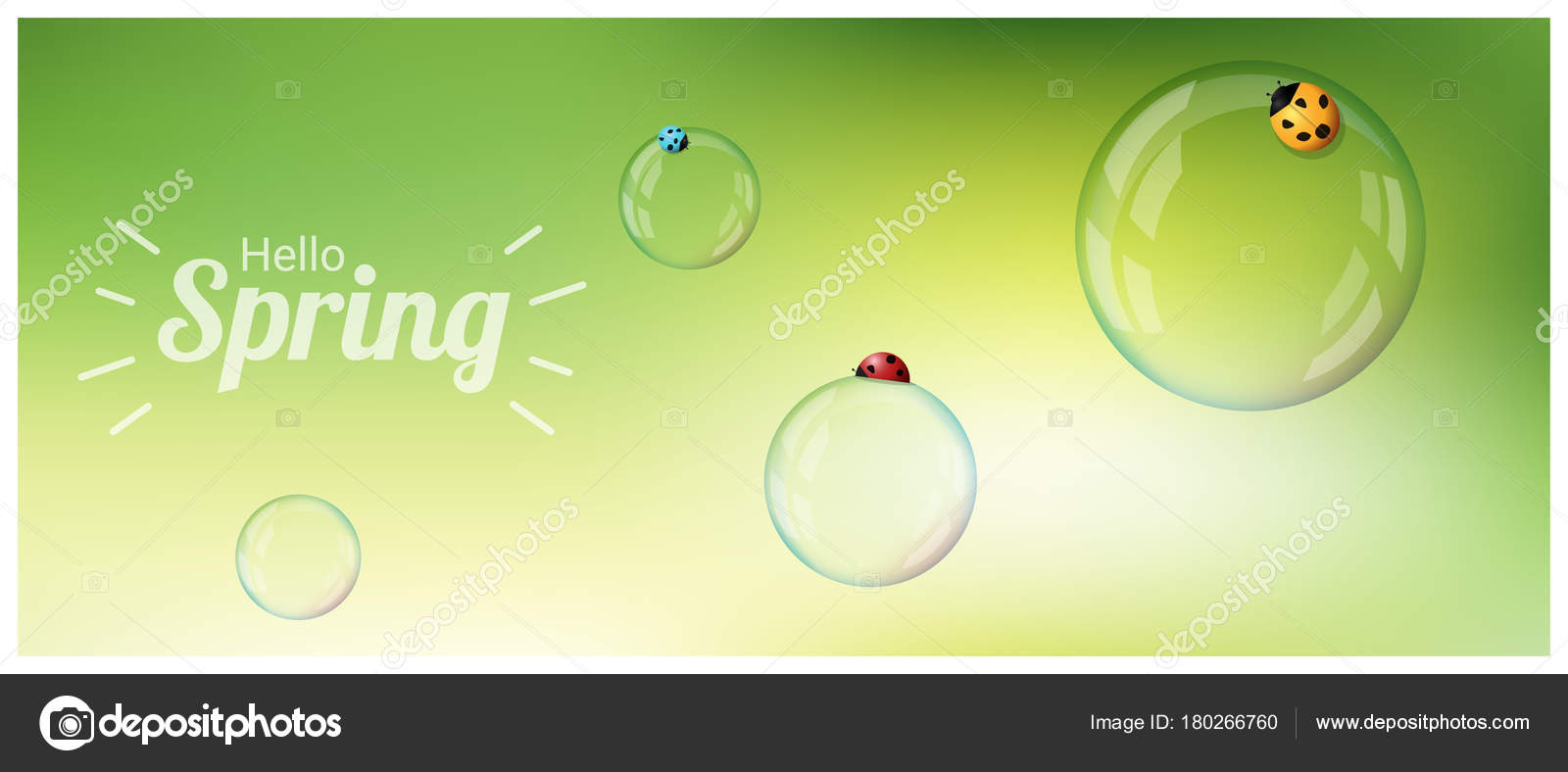Hello Spring Background Colorful Ladybugs Soap Bubbles Vector ...