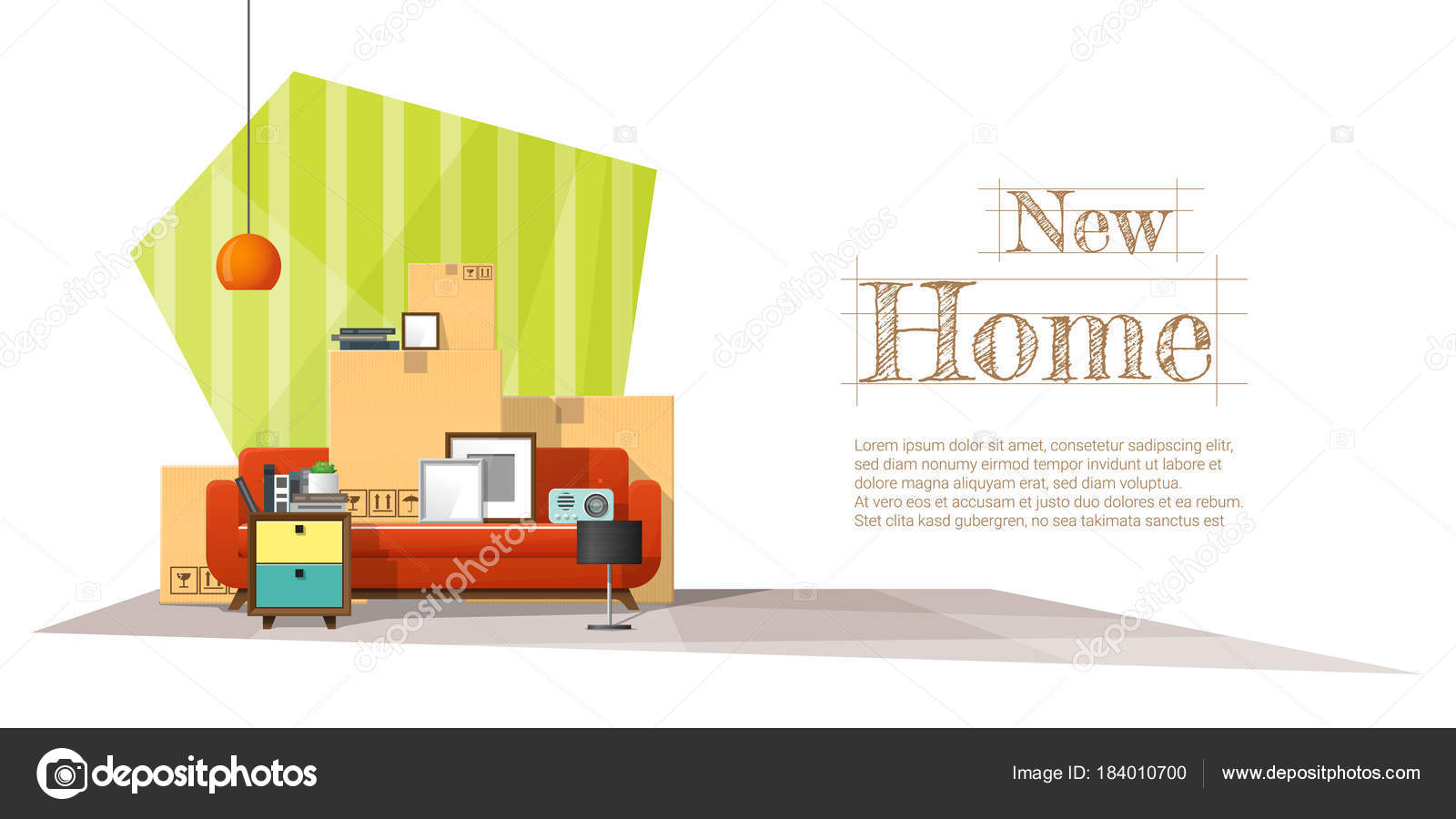 Moving Home Concept Background Cardboard Boxes Furniture New Living ...