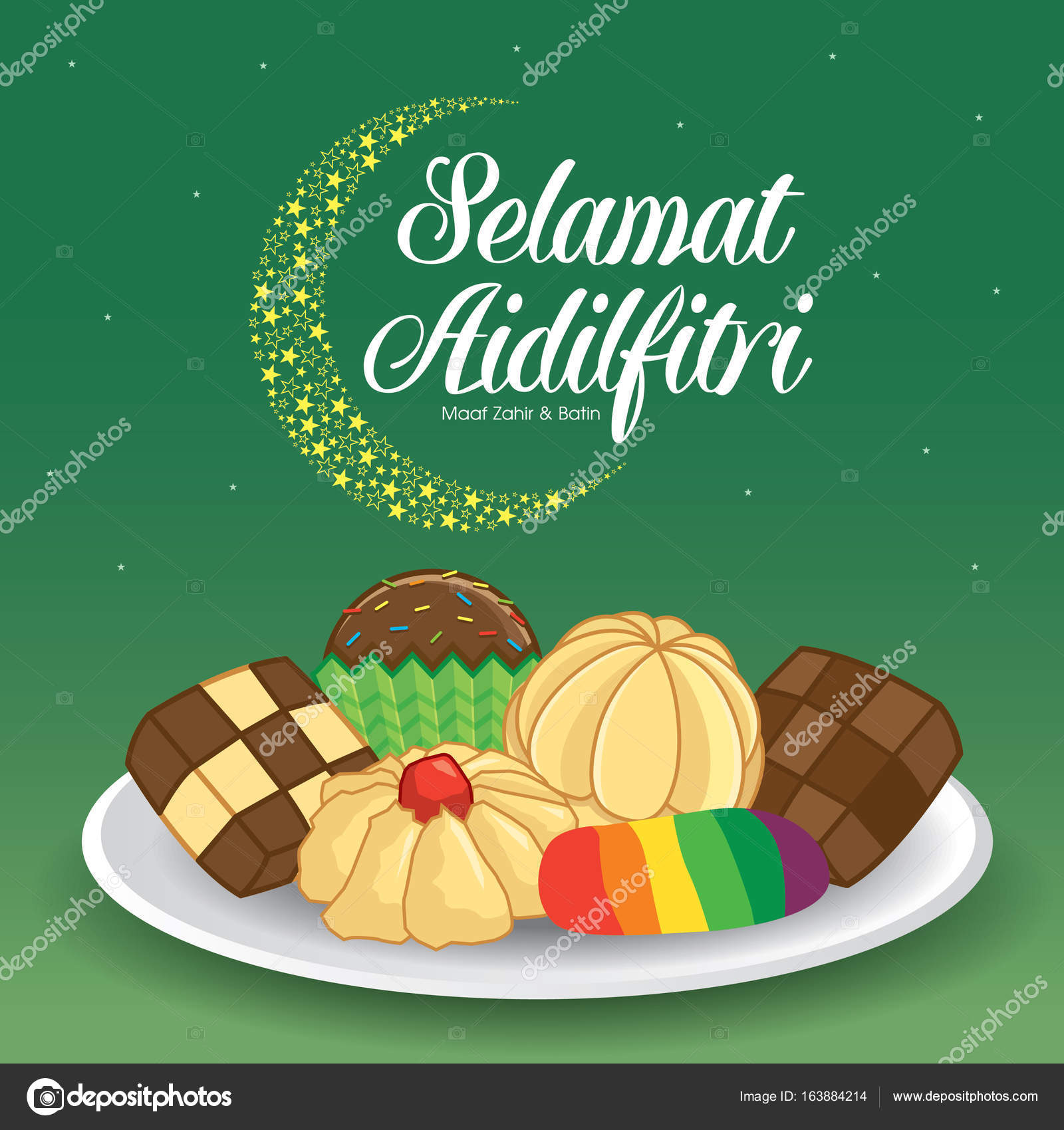 Selamat Hari Raya Aidilfitri vector ilustración con Kuih Raya ...