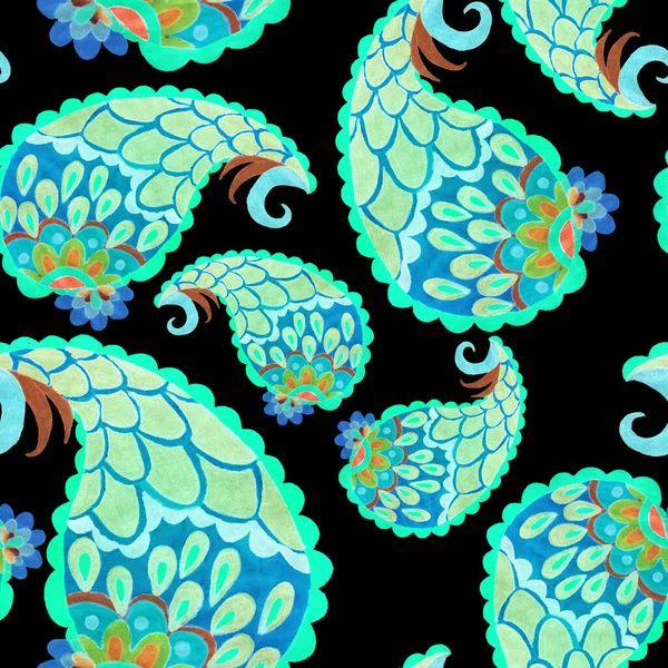 Watercolor seamless pattern with paisley. Traditional print. Textile ...