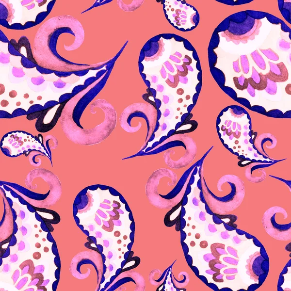 Watercolor seamless pattern with paisley. Traditional print. Textile ...