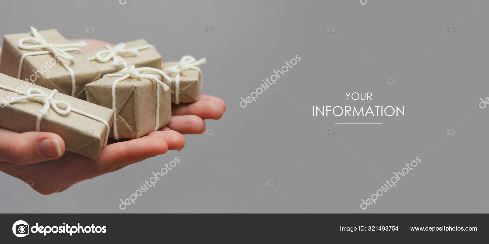 Hands Hold Set Gift Boxes Delivery Service Gray Background Gift Stock ...