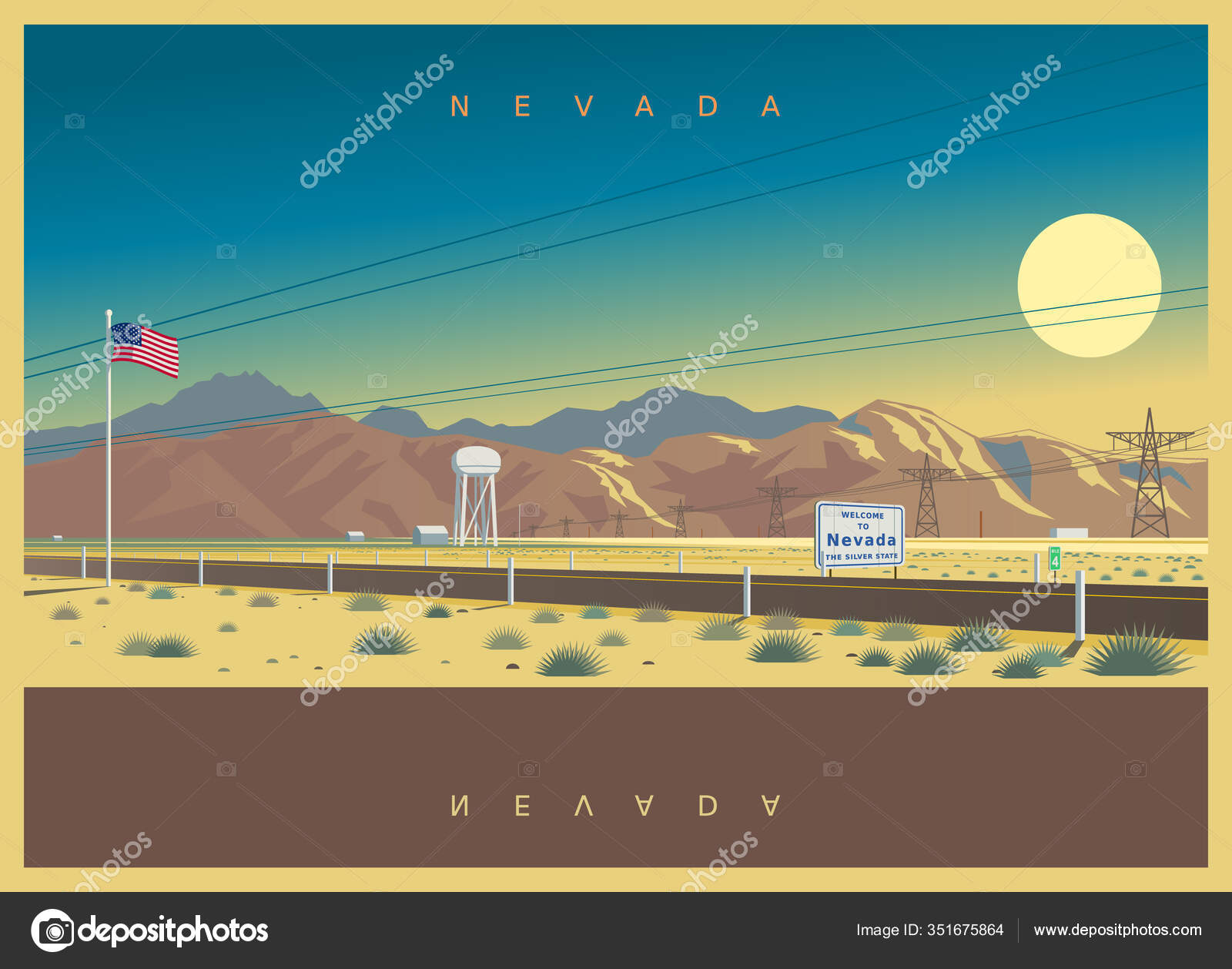 Evening Landscape Nevada Usa Symbolic Vector Illustration Interstate ...