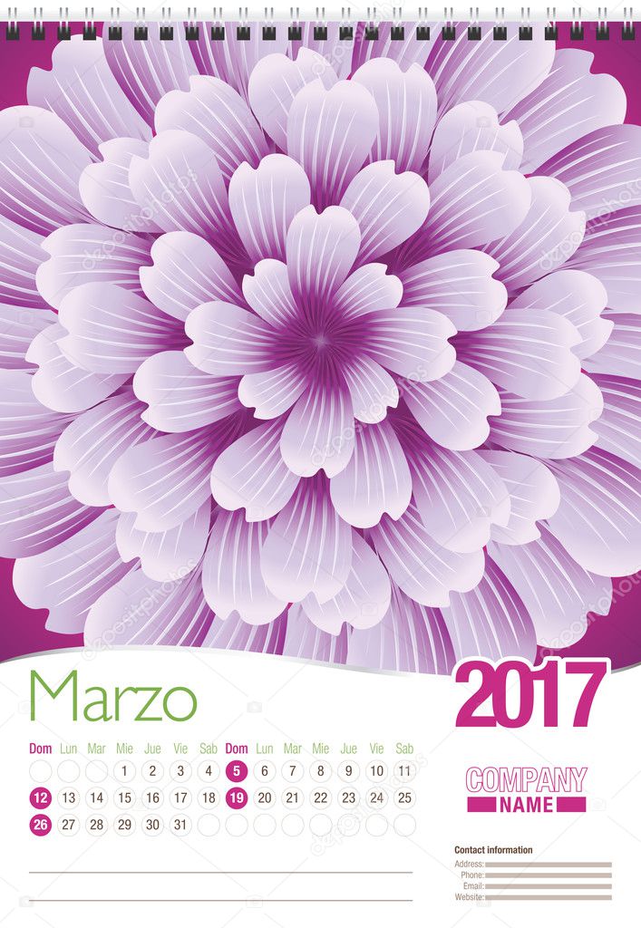 Marzo -March in Spanish language- wall calendar 2017 template with ...