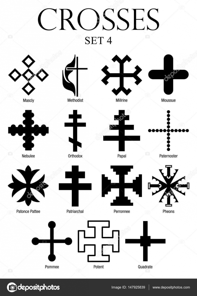 Set of crosses with names on white background. Size A4 - Vector image ...