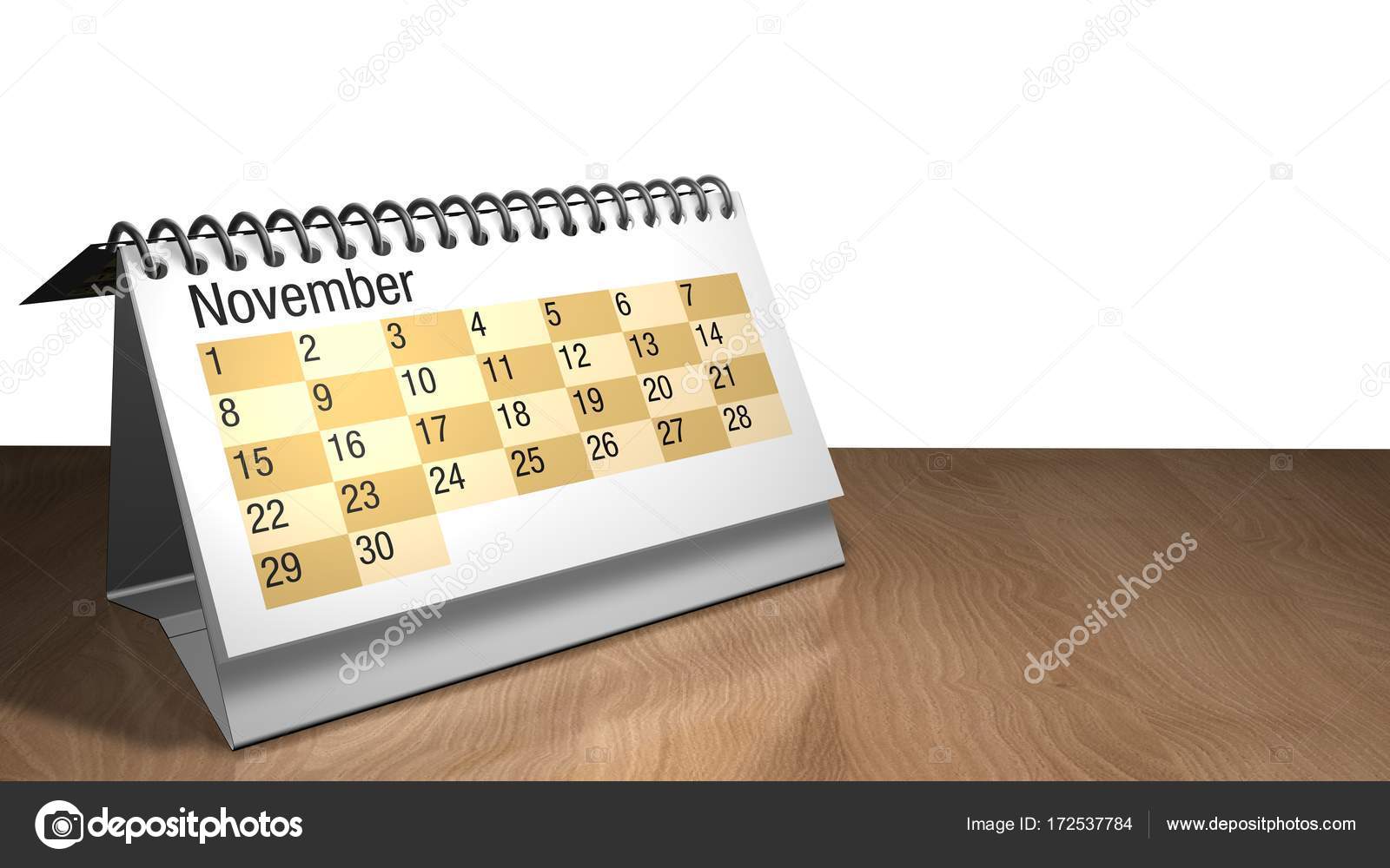 3D model of a November desktop calendar in white color on a wooden ...