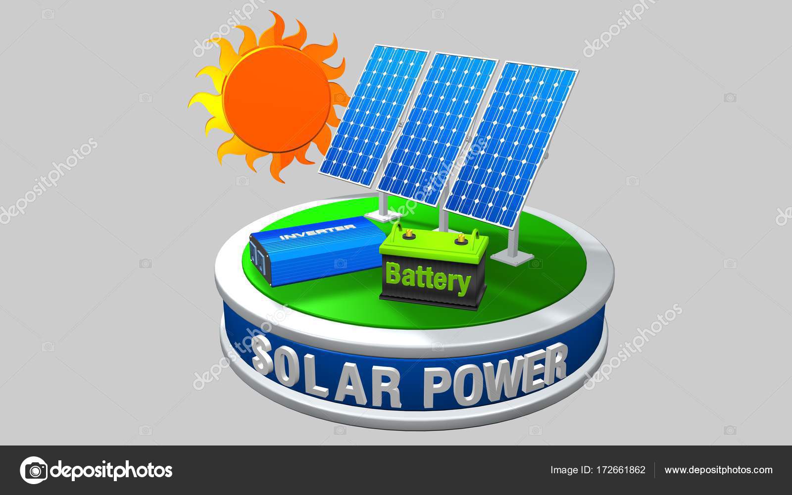 3D model of a solar energy equipment consisting of 3 solar panels, an ...