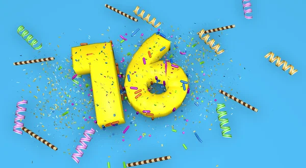 Number 16 for birthday, anniversary or promotion, in thick yellow ...