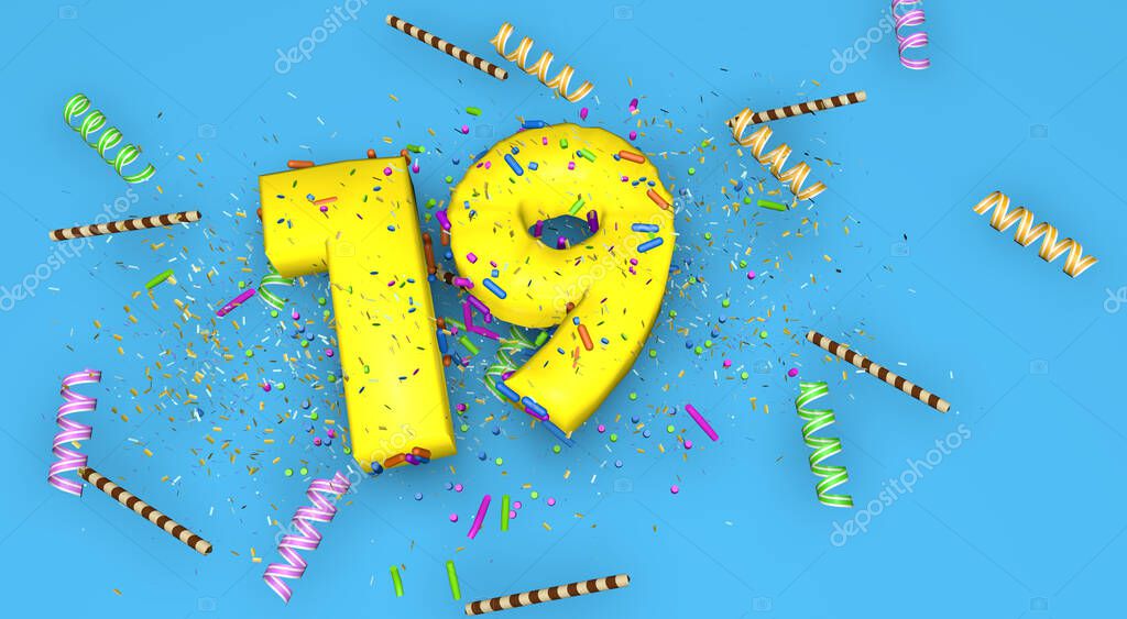 Número 19 para cumpleaños, aniversario o promoción, en espesas letras ...