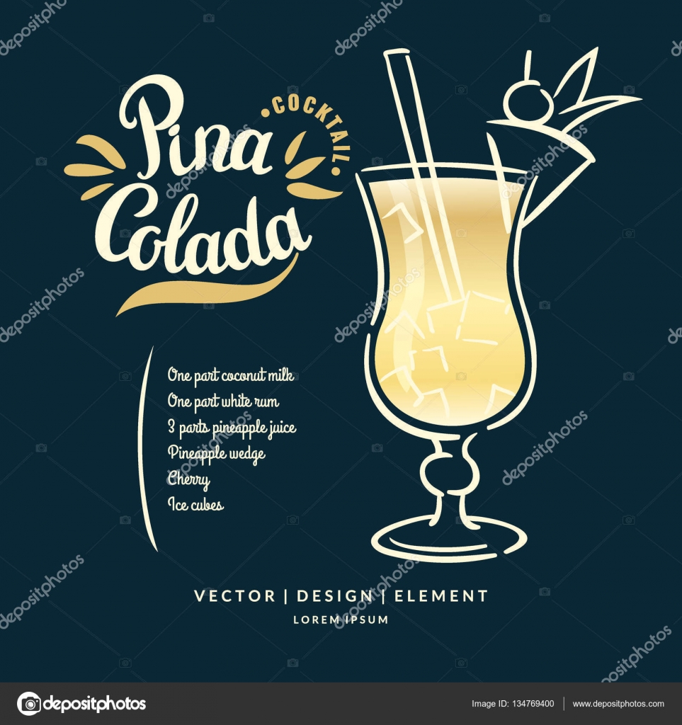 Illustration with hand drawn Pina Colada cocktail Stock Vector by ...
