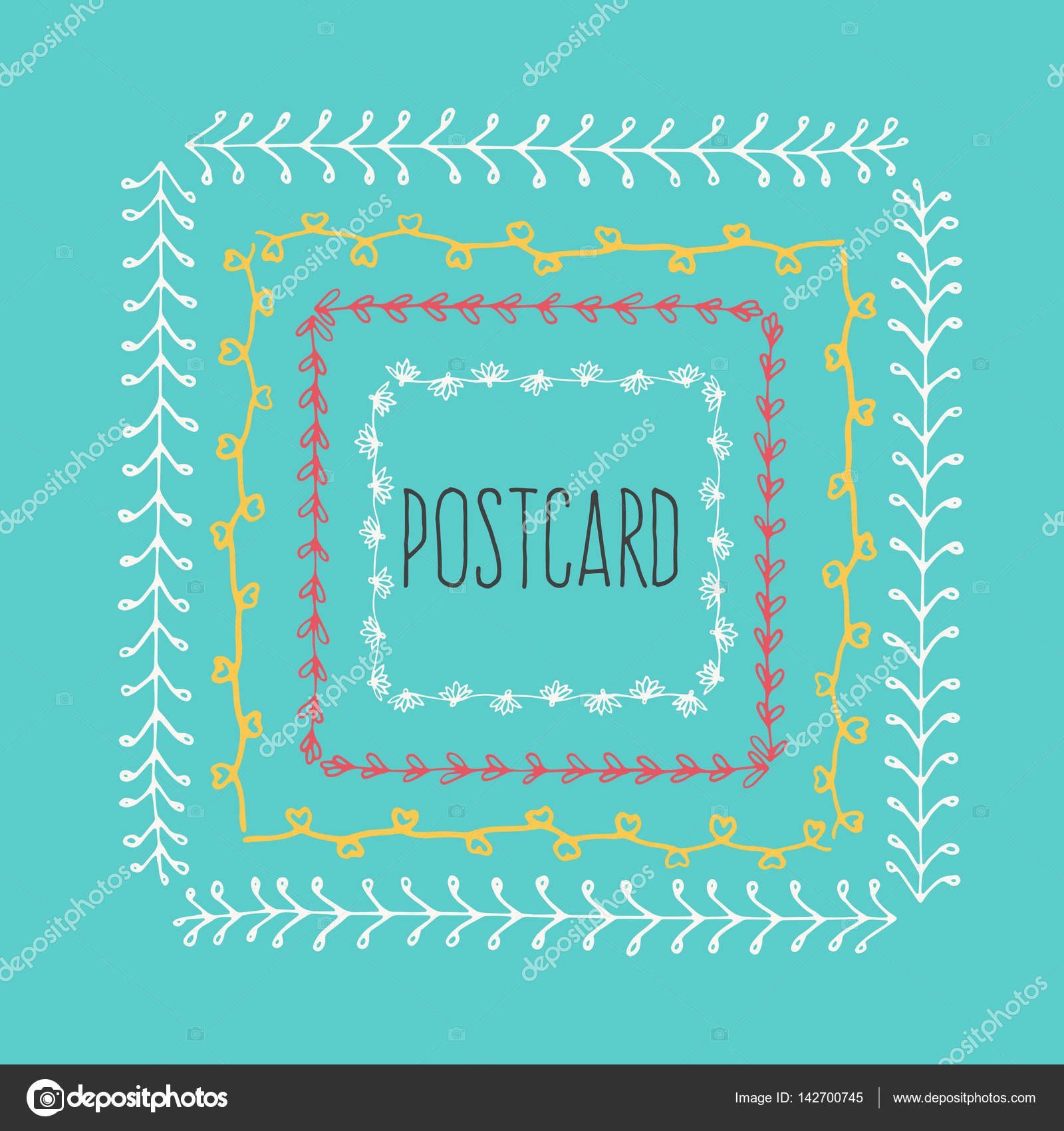 Ethnic postcard background with hand drawn line border. Stock Vector by ...
