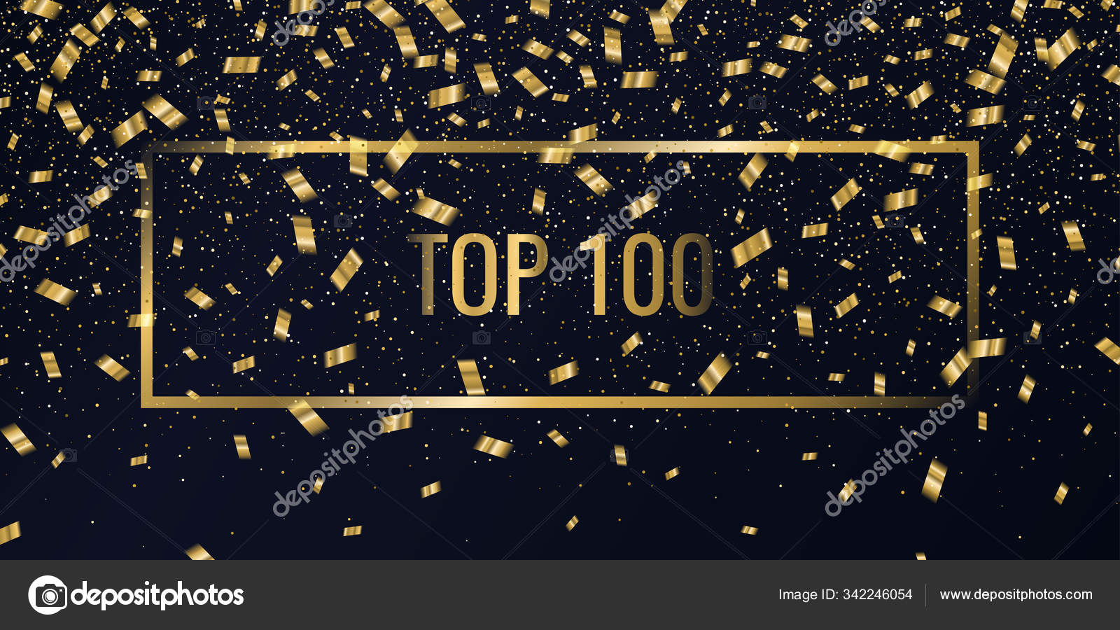 Top 100 poster. Gold confetti is falling. Abstract background with ...
