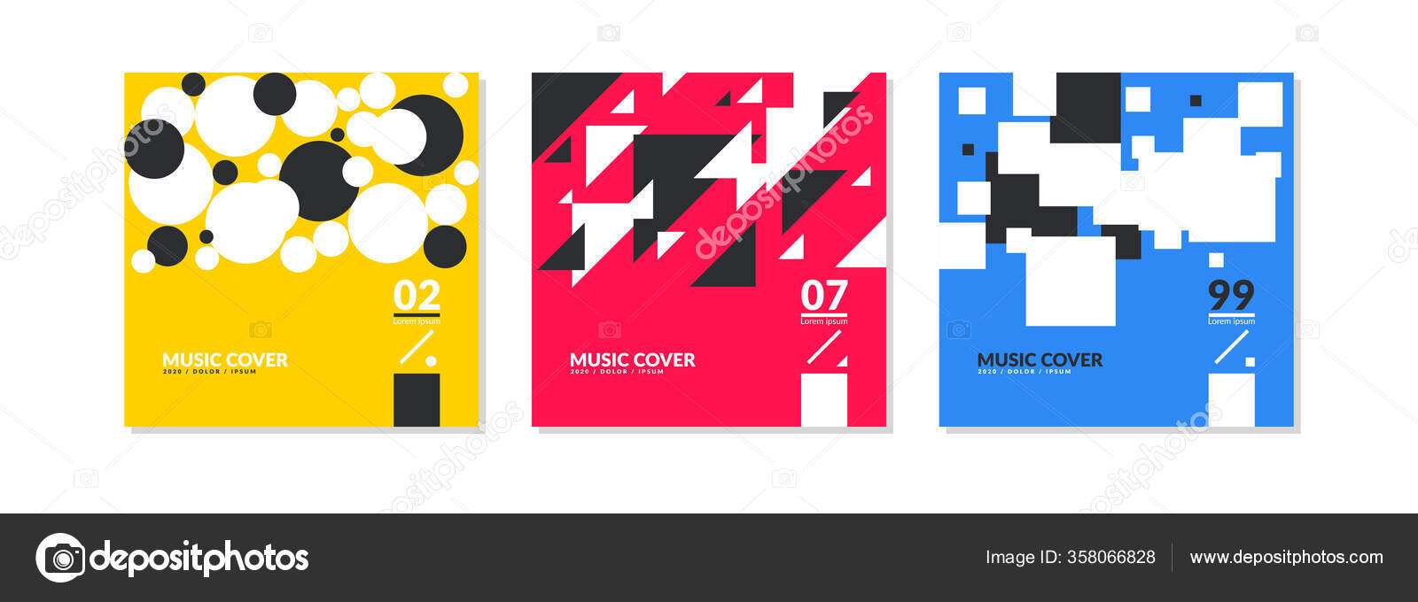 A set of music covers with abstract elements in a flat style. Template ...