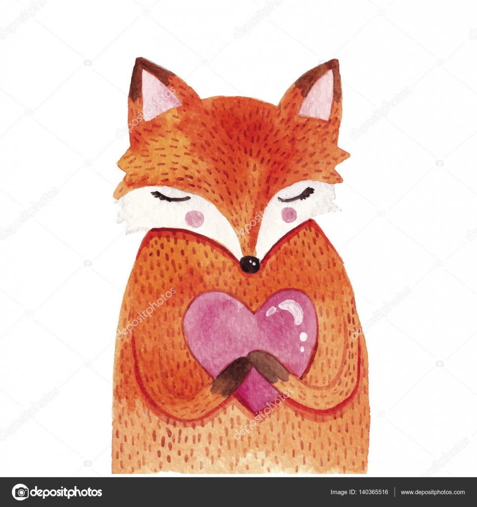 Watercolor cute fox with heart Stock Vector by ©mariiasem.outlook.com ...