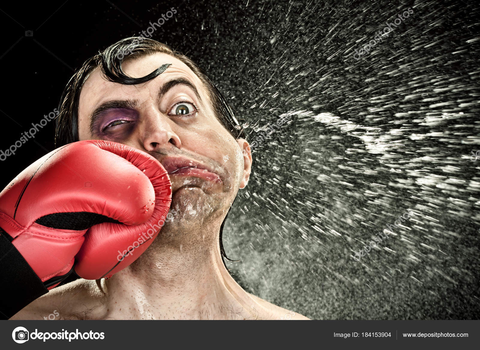 Black eye wound boxer spit due big punch hit portrait — Stock Photo ...
