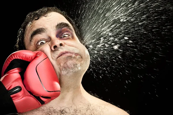 Black eye wound boxer spit due big punch hit portrait — Stock Photo ...