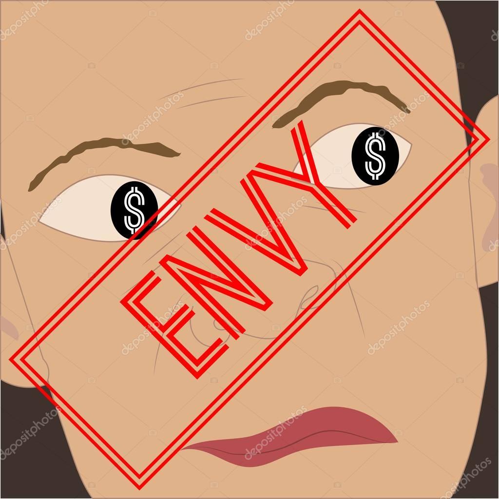 Envidia. Siete pecados capitales. La Biblia. Ilustración vectorial 2023