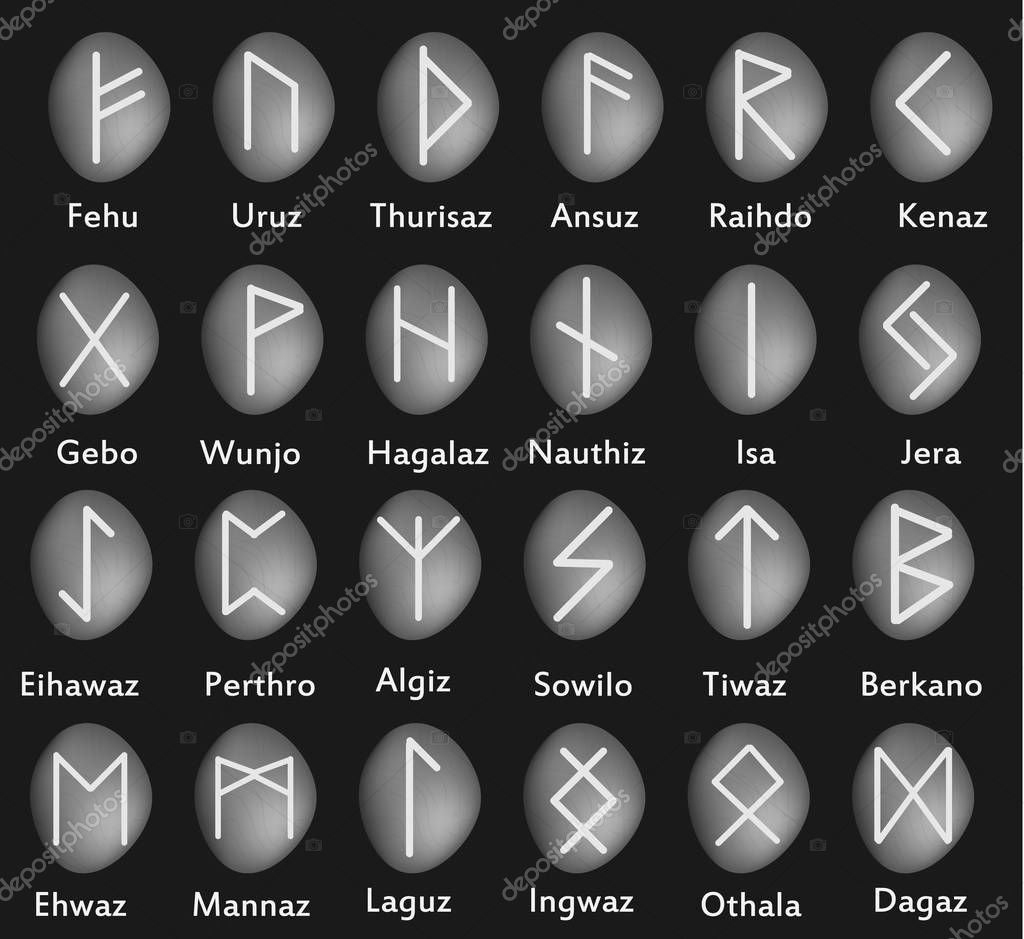 Classic runes. Runic alphabet on stones. Celtic, Scandinavian ancient ...