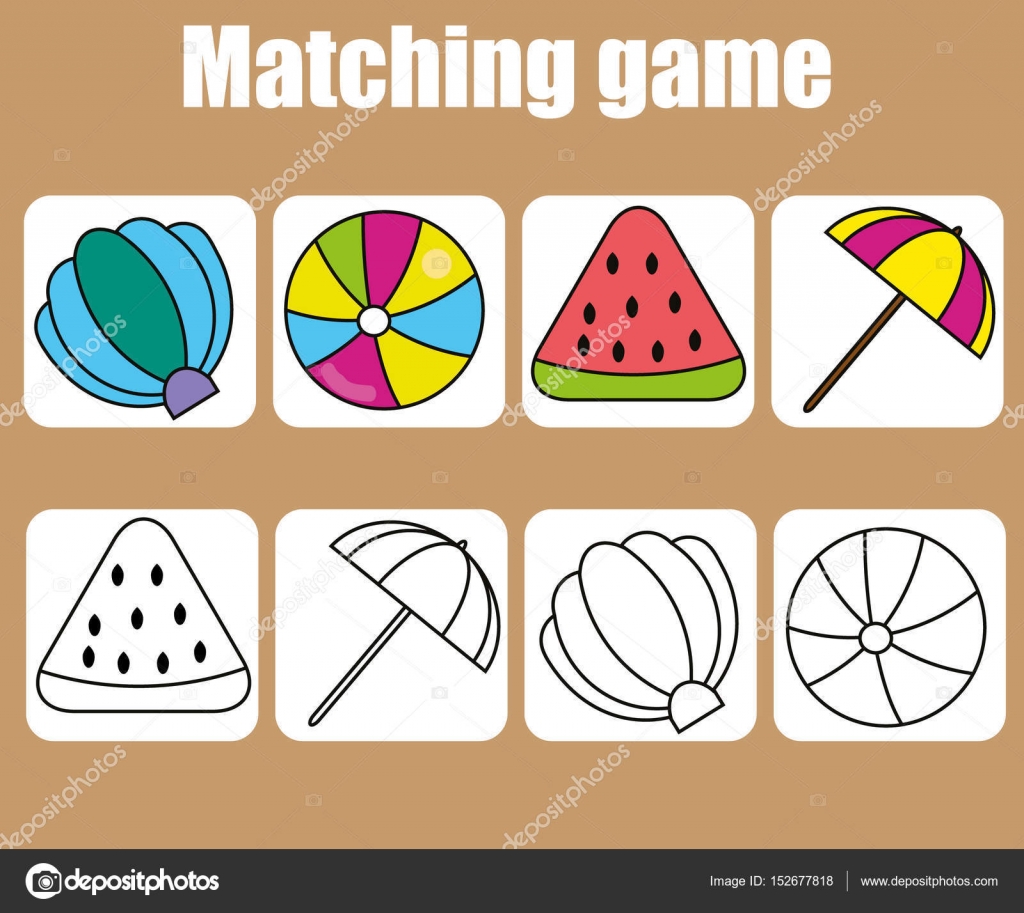 Educational children game. Match colored and outline objects. learning ...